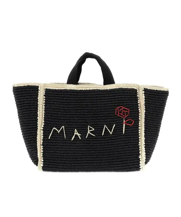 Marni Logo-detailed Woven Top Handle Bag - Black