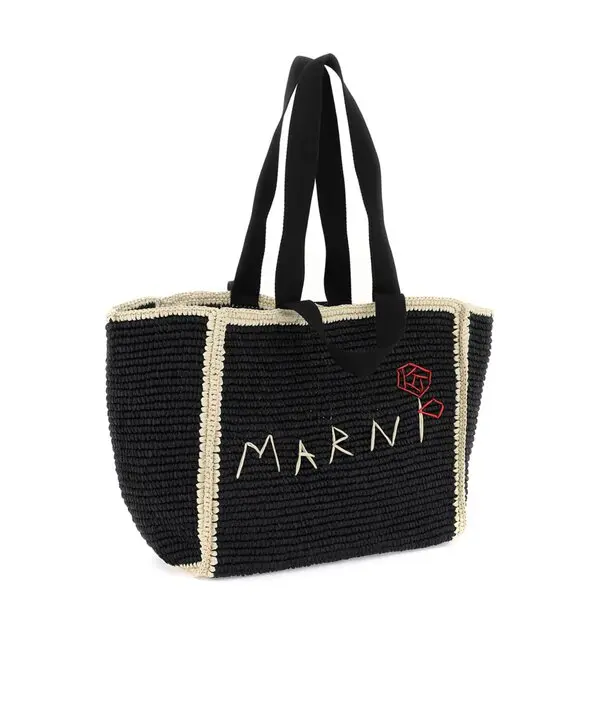 Marni Logo-detailed Woven Top Handle Bag - Black