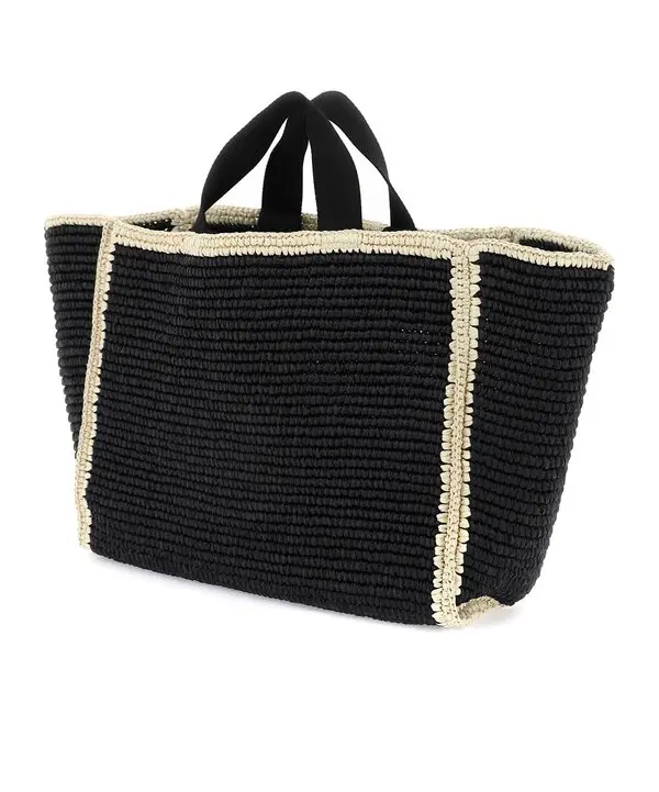 Marni Logo-detailed Woven Top Handle Bag - Black