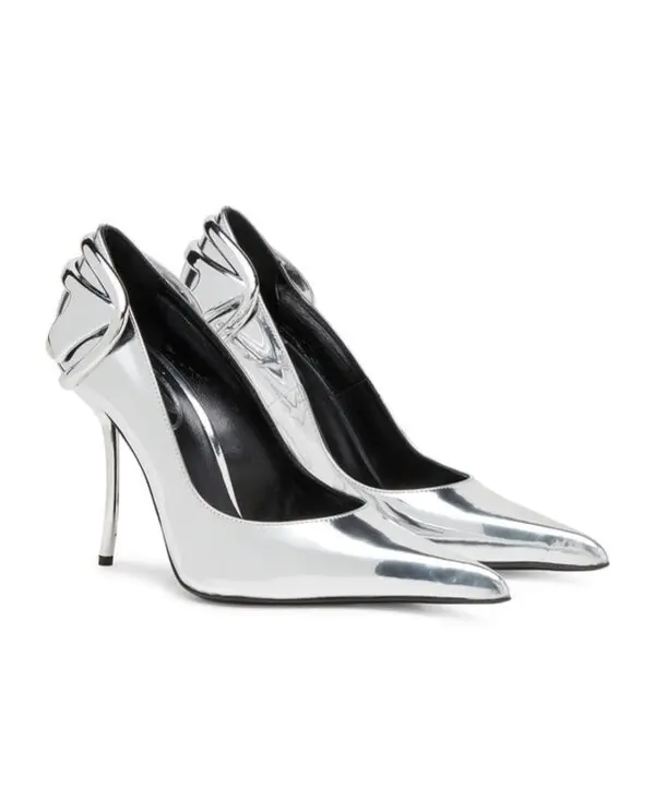 DIESEL® 90mm Pointed Slingback Pumps With Metal Detailing - Silver