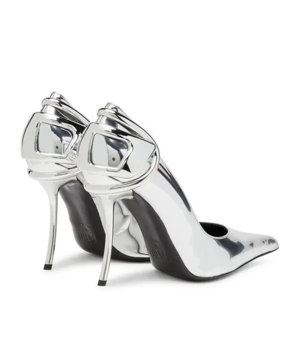 DIESEL® 90mm Pointed Slingback Pumps With Metal Detailing - Silver