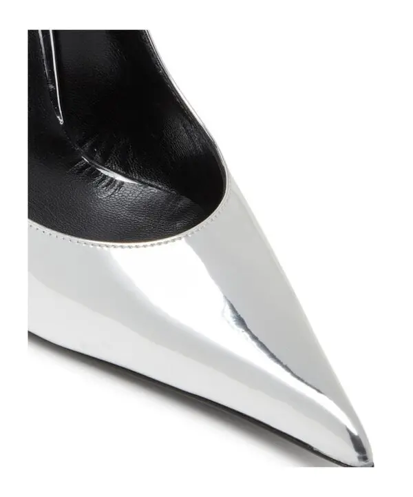 DIESEL® 90mm Pointed Slingback Pumps With Metal Detailing - Silver