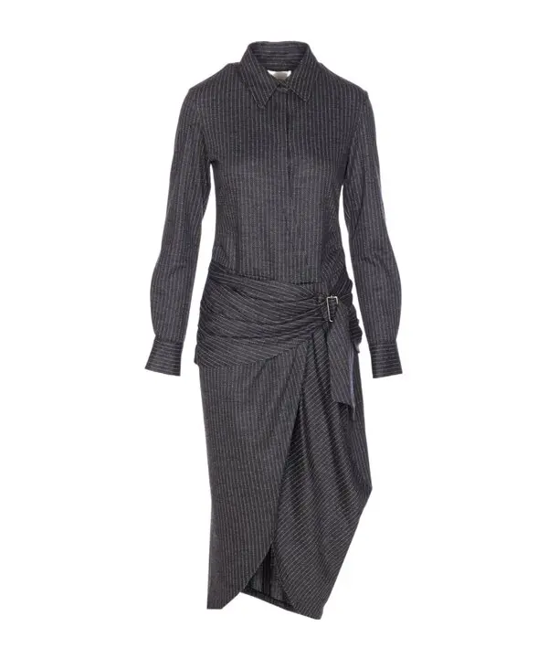 Isabel Marant Étoile Pinstripe Long Sleeve Draped Dress