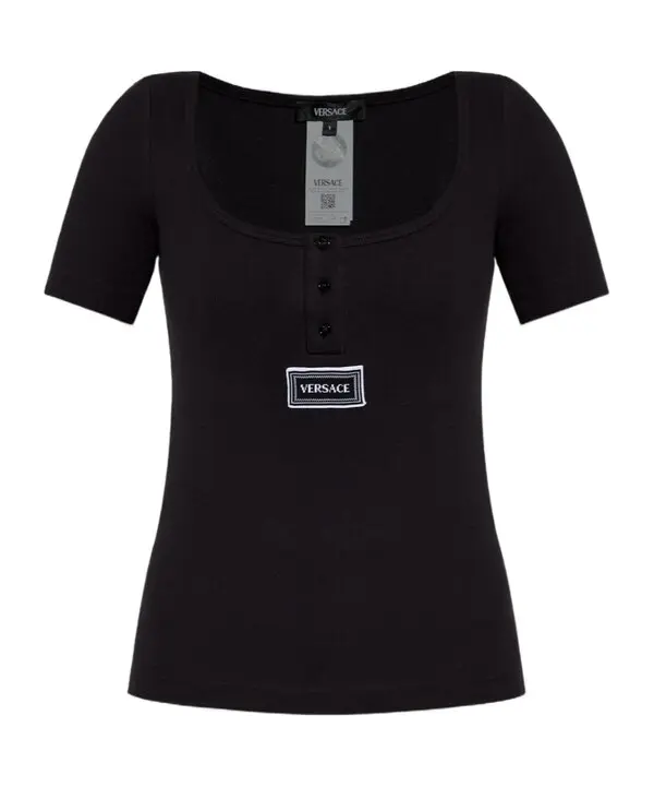 Versace Ribbed Square Neck Short Sleeve Top