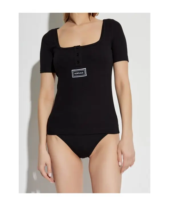 Versace Ribbed Square Neck Short Sleeve Top