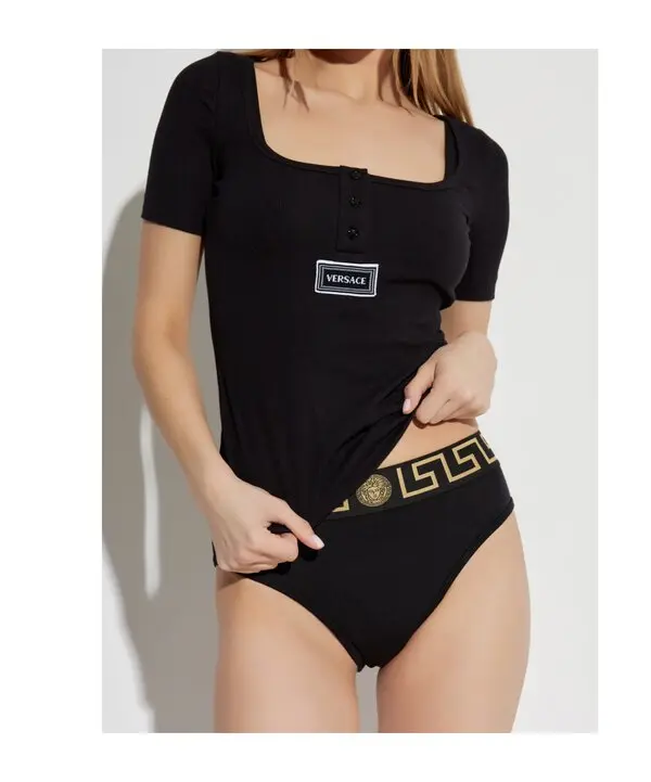 Versace Ribbed Square Neck Short Sleeve Top