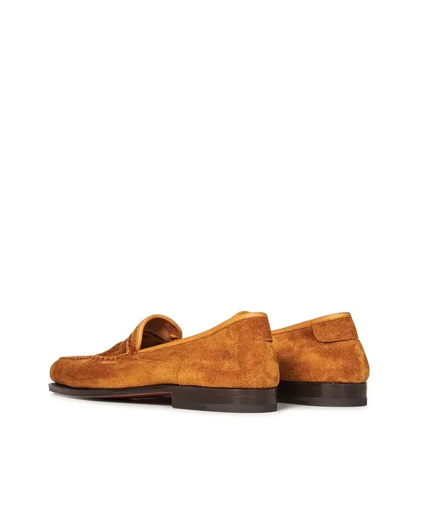 John Lobb Round Toe Suede Slip-on Loafers With Stacked Heel - Brown