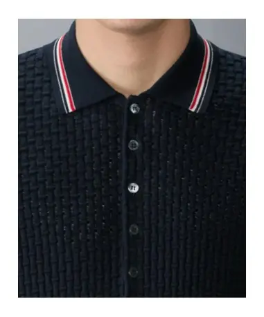 Thom Browne Float Ripple Stitch Rwb Stripe Polo Shirt - Navy Blue