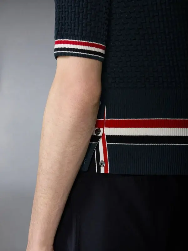 Thom Browne Float Ripple Stitch Rwb Stripe Polo Shirt - Navy Blue