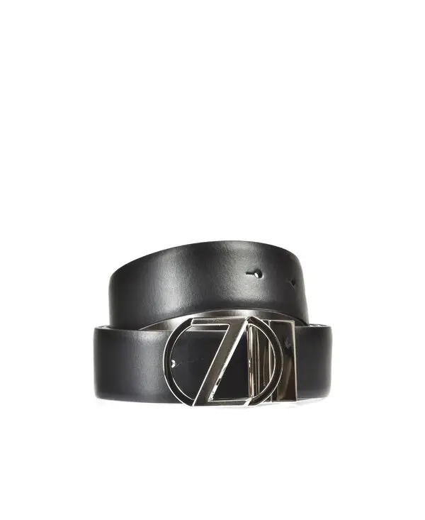 Zegna Leather Logo Belt - Black