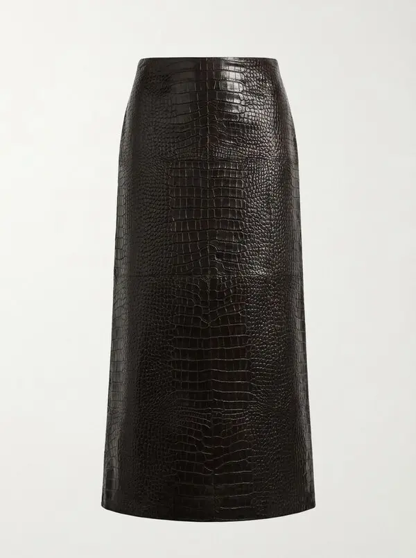 Gucci Printed Leather Midi Skirt - Black