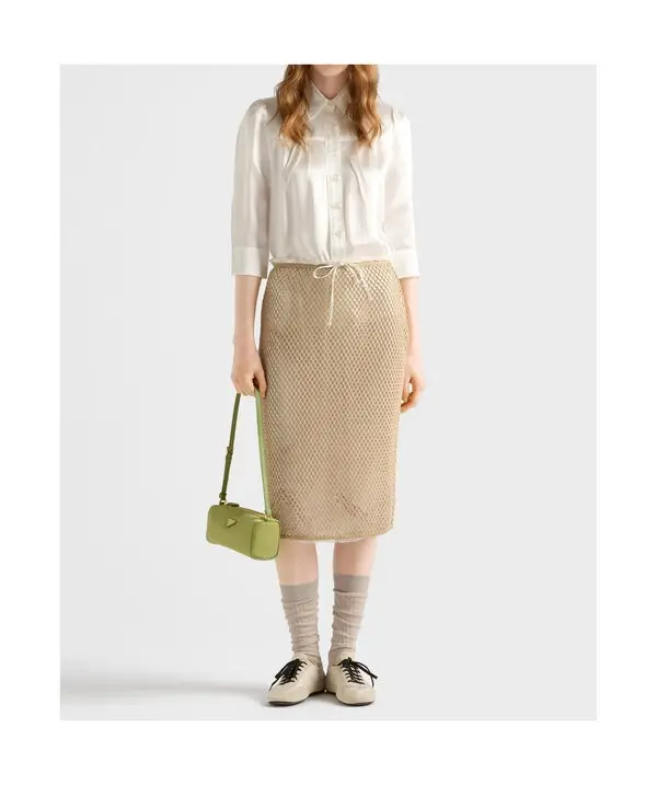 Prada Logo Plaque Midi Skirt - Rope Ash