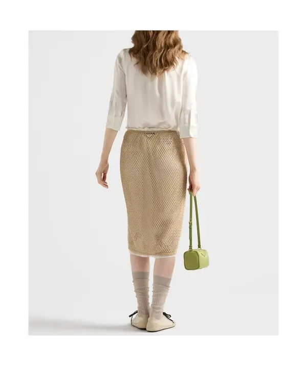 Prada Logo Plaque Midi Skirt - Rope Ash
