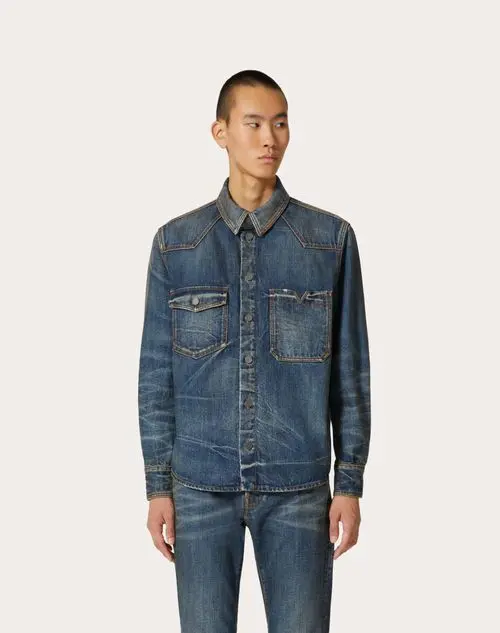 Valentino Garavani V-logo Buttoned Denim Jacket