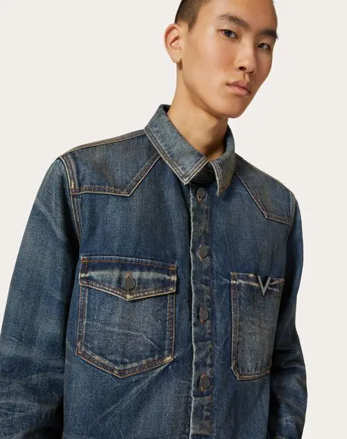Valentino Garavani V-logo Buttoned Denim Jacket