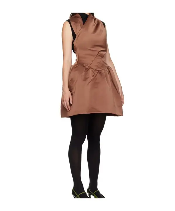 SHUSHU/TONG Satin Dress With Pleated Details And Asymmetrical Collar