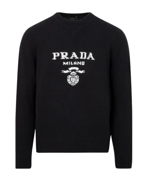 Prada Logo Detailed Knitted Jumper - Black