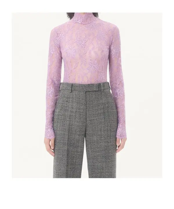 Valentino Garavani Lace Detailed Mock Neck Bodysuit - Purple