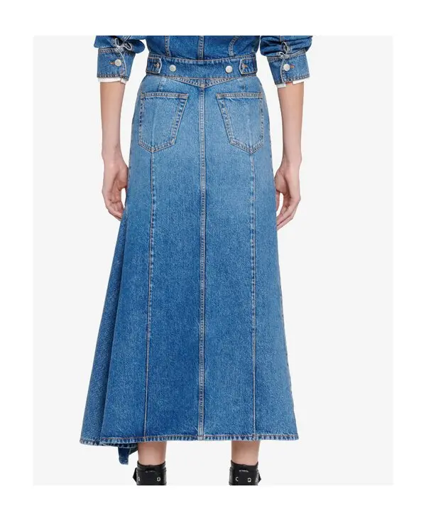 Alexander McQueen Slashed Cut-out Denim Midi Skirt