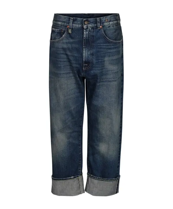 R13 Straight Leg Cuffed Jeans - Blue