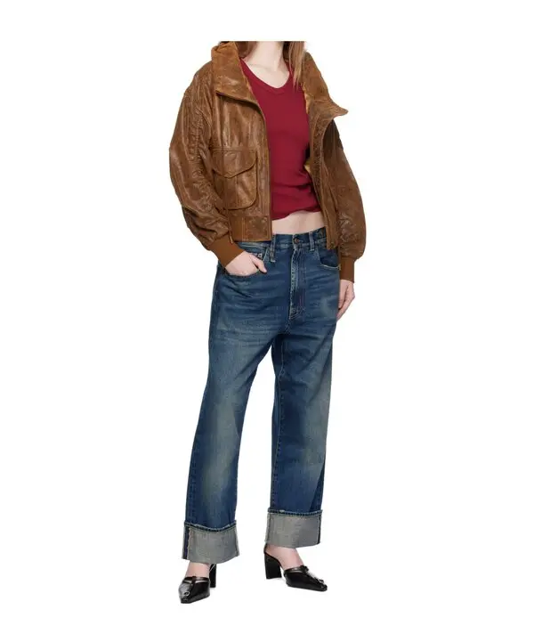 R13 Straight Leg Cuffed Jeans - Blue