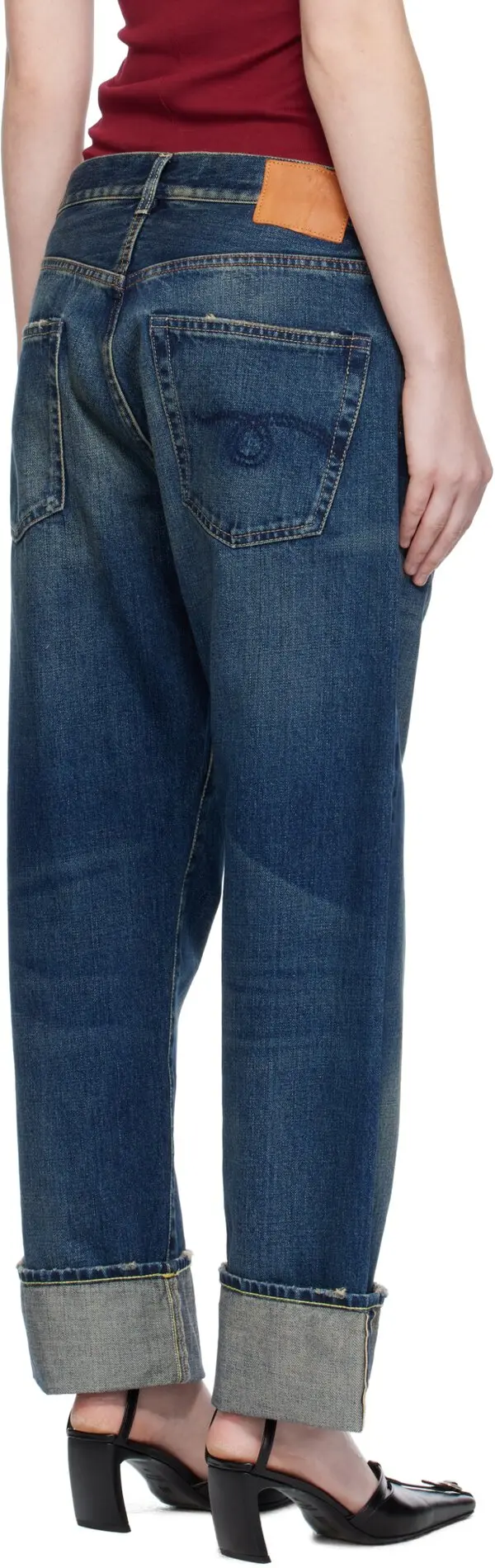 R13 Straight Leg Cuffed Jeans - Blue