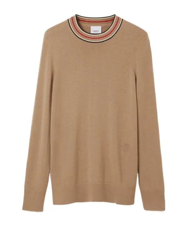 Burberry Striped Detailed Crewneck Jumper - Camel
