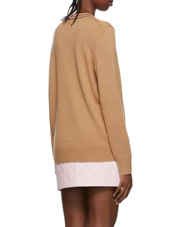 Burberry Striped Detailed Crewneck Jumper - Camel