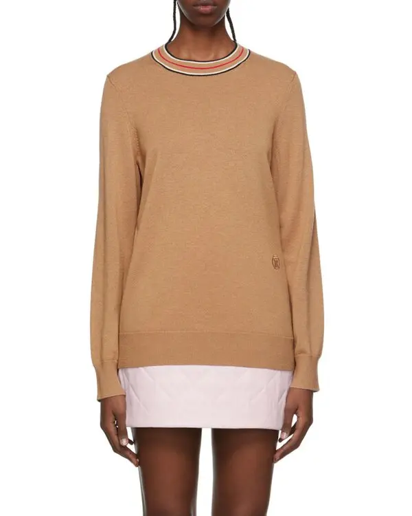 Burberry Striped Detailed Crewneck Jumper - Camel