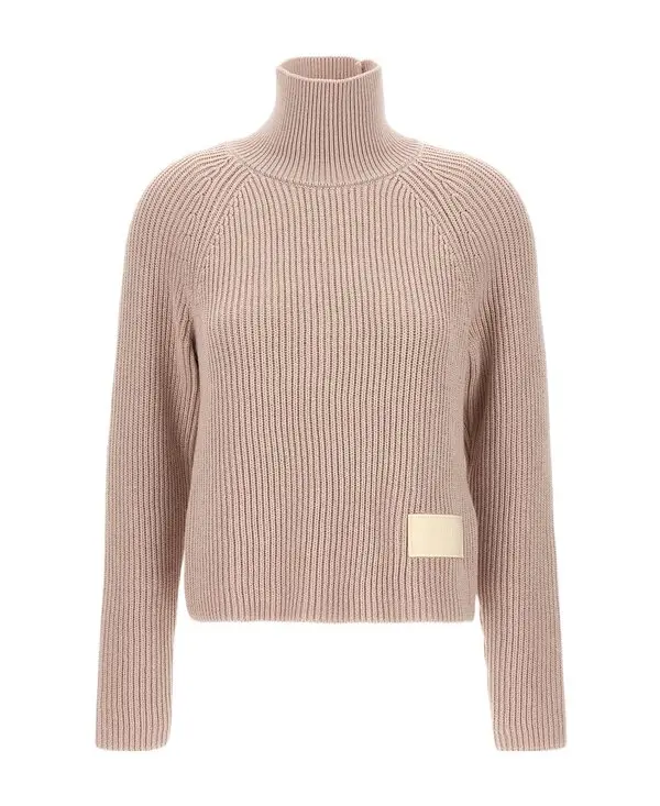 AMI Paris Mock Neck Ribbed Jumper - Nude