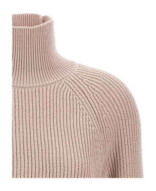 AMI Paris Mock Neck Ribbed Jumper - Nude