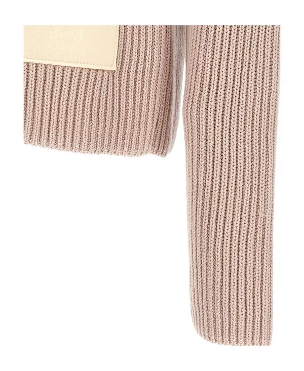 AMI Paris Mock Neck Ribbed Jumper - Nude