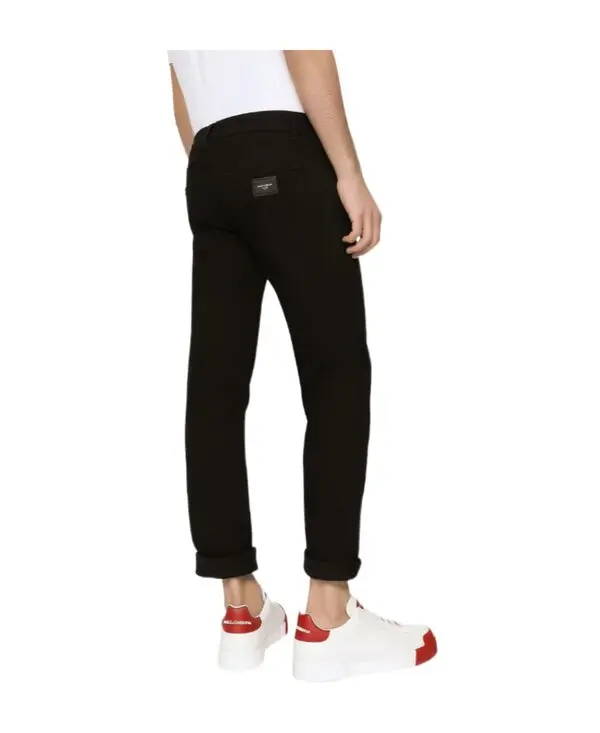 Dolce & Gabbana Logo-patch Slim-fit Jeans - Black