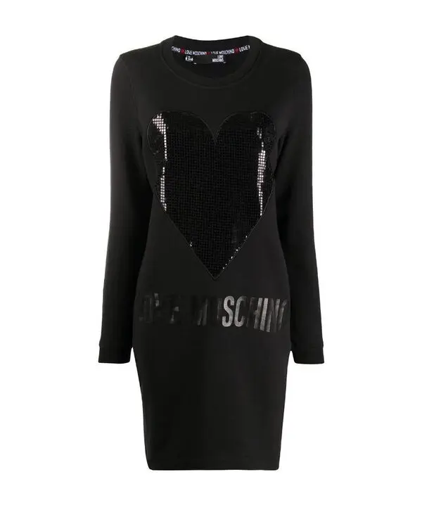 Moschino Sequined Heart Dress With Logo Detail