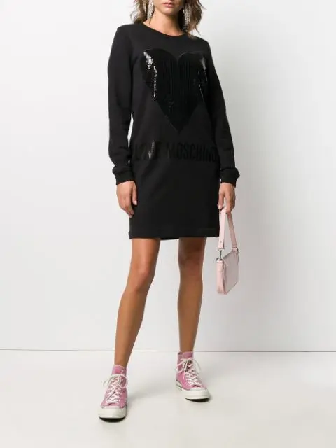 Moschino Sequined Heart Dress With Logo Detail