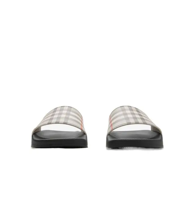 Burberry Checked Slip-on Slides - Safari