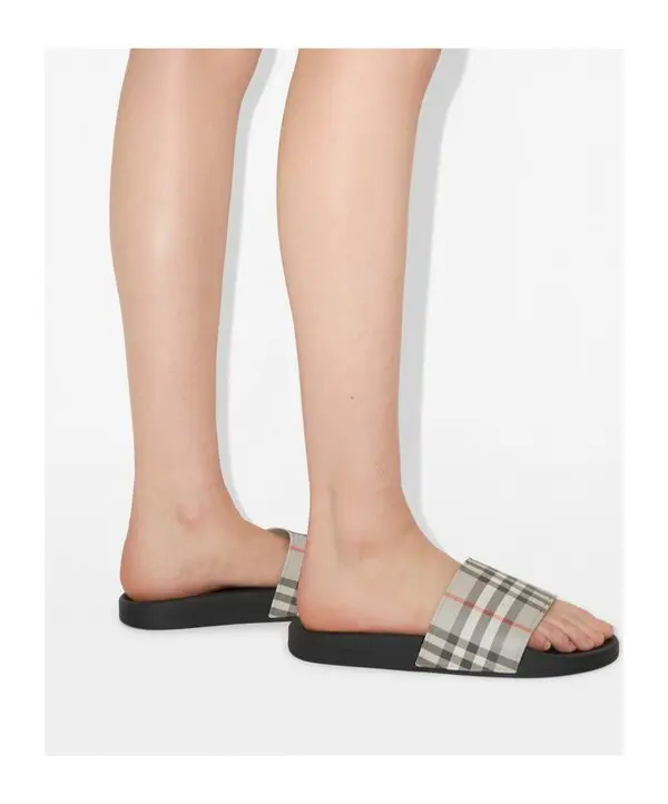 Burberry Checked Slip-on Slides - Safari