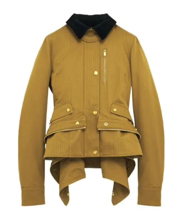 Alexander McQueen Cotton Herringbone Kickback Jacket With Corduroy Collar - Tan