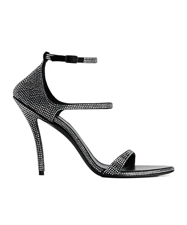 Balenciaga Rhinestone Embellished High Heel Sandals - Black