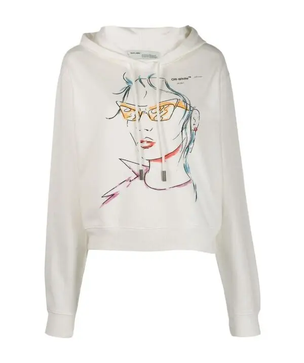 Off-White Logo Character Printed Hooded Hoodie - White