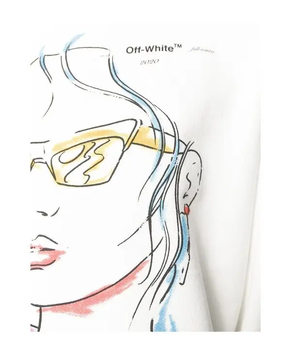 Off-White Logo Character Printed Hooded Hoodie - White