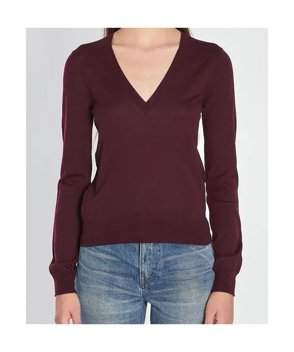 Saint Laurent V-neck Loose-fit Jumper - Bordeaux