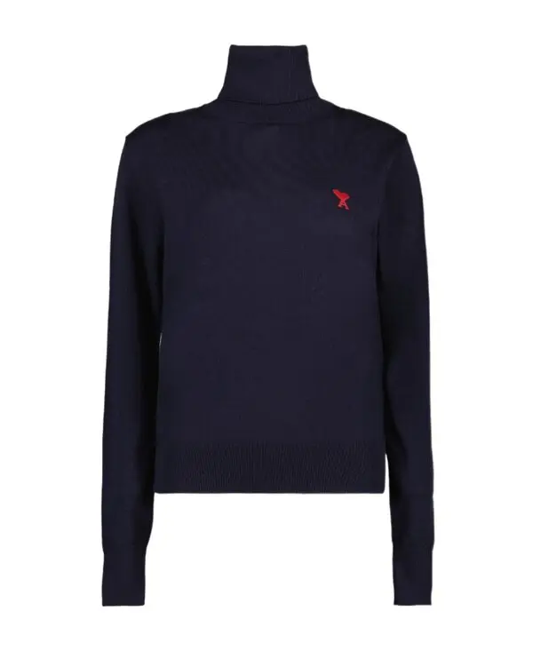 AMI Paris De Coeur High Neck Knitted Jumper - Blue