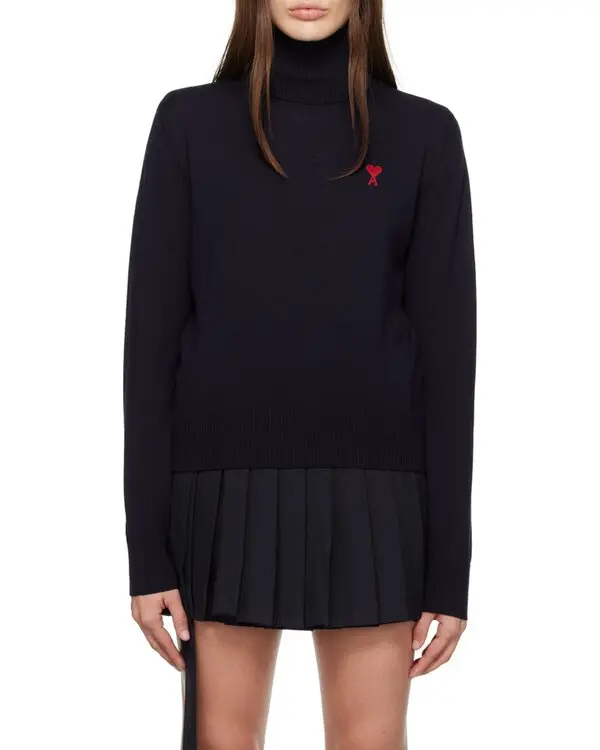 AMI Paris De Coeur High Neck Knitted Jumper - Blue