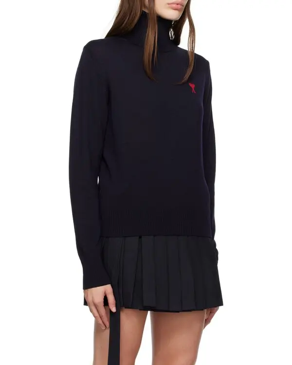 AMI Paris De Coeur High Neck Knitted Jumper - Blue