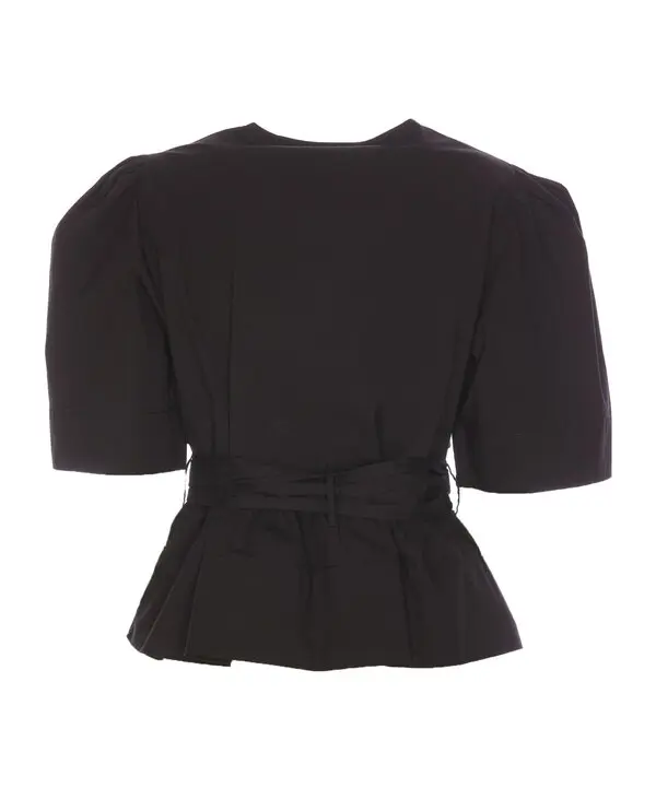 GANNI Bow Detailed Puff-sleeved Blouse - Black