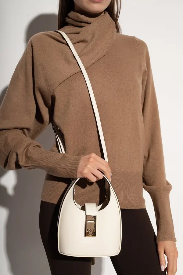 FERRAGAMO Gancini Buckle Mini Hobo Bag - White