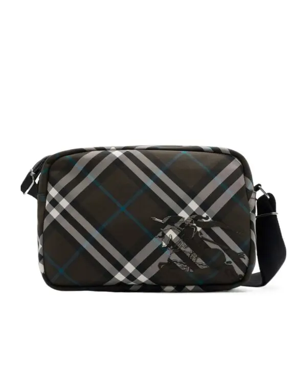Burberry Ekd Motif Checked Messenger Bag - Black