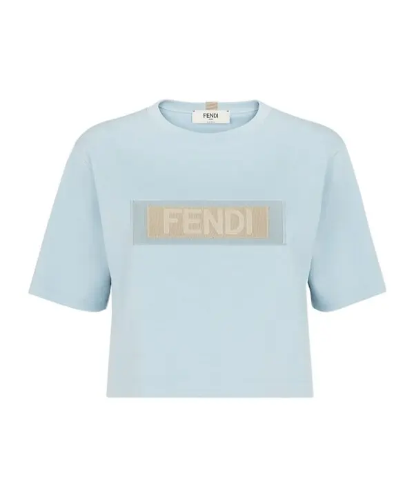 Fendi Logo Patch Crewneck Cropped T-shirt - Light Blue