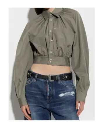 Dsquared2 Cropped Long Sleeve Shirt With Collared Neckline And Pleated Detailing - Green